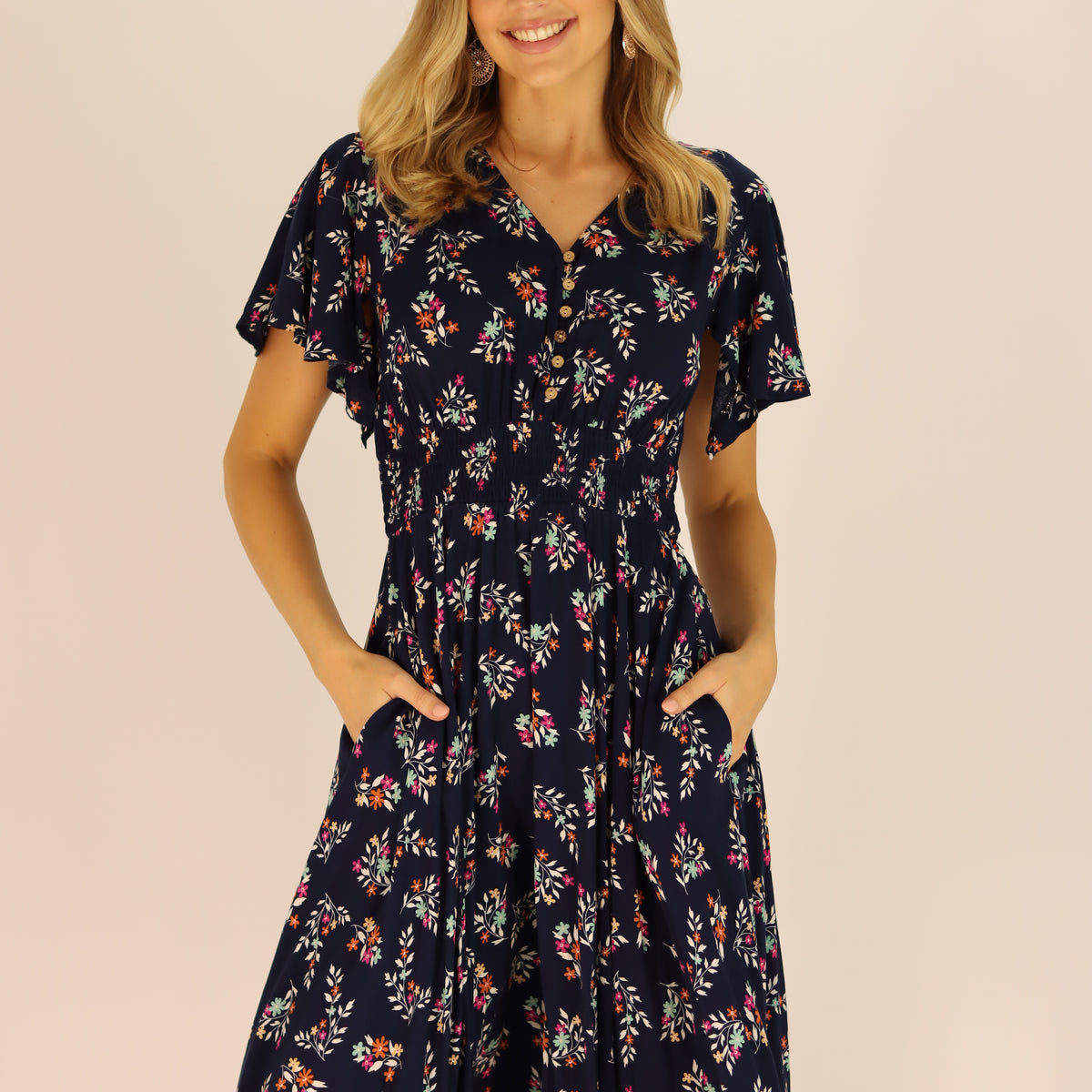 Mariella Floral Dress in Navy I Whyte Oak – WHYTE OAK